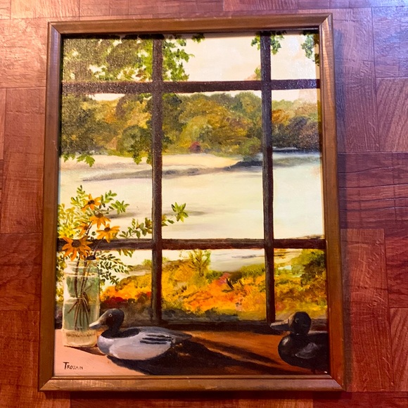 Wall Decor | 14x18in Peering Out The Window Oil Painting Hard Canvas ...